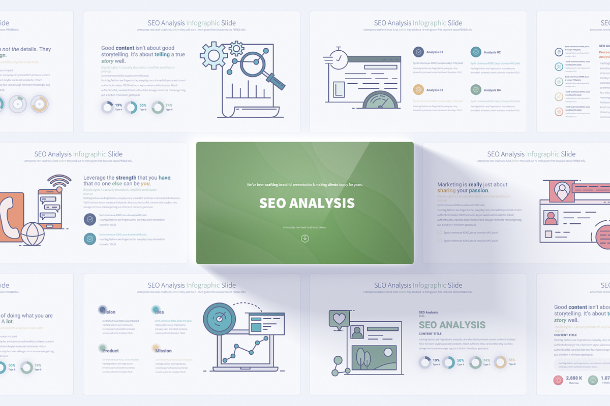 Seo Analysis Powerpoint Presentation Template Editable Infographics Color Variations